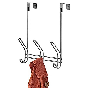 mDesign Decorative Over Door 6 Hook Metal Storage Organizer Rack for Coats, Hoodies, Hats, Scarves, Purses, Leashes, Bath Towels, Robes, Men and Womens Clothing - Graphite Gray