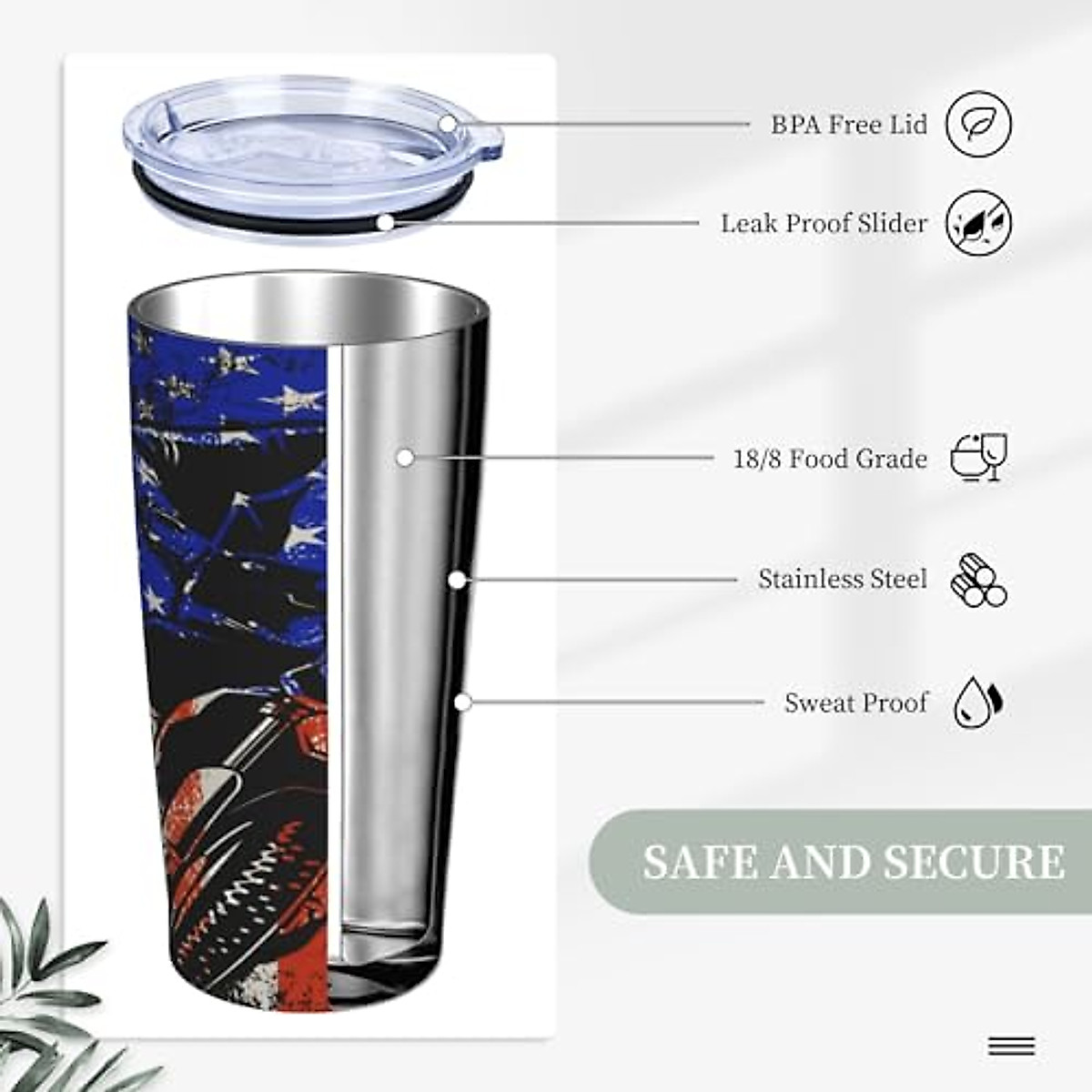 VKKOEWL Vintage American Motorcycle Flag Dirt Bike Rider Motocross Stainless Steel Insulated Tumbler 20 Oz Travel Water Bottle Coffee Mug Drink Cup With Lid Straw