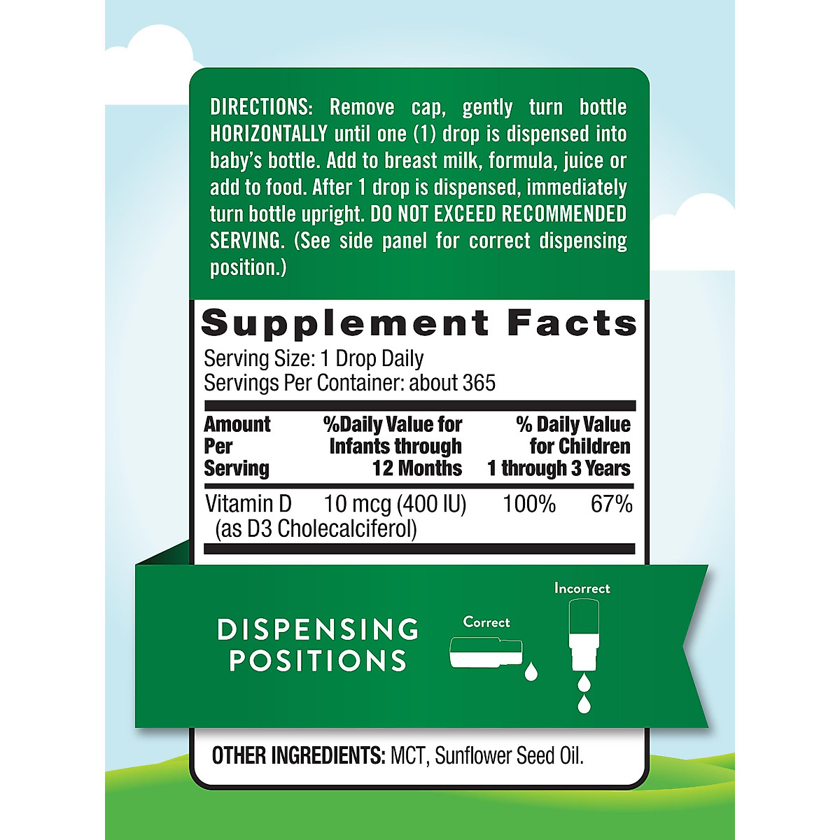 Nature's Truth Vitamin D Drops for Infants | 400 IU | 9.2 mL | D3 Drops for Kids | Vegetarian, Non-GMO, Gluten Free Supplement