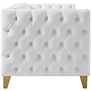 Meridian Furniture 651White-S Michelle Collection Modern | Contemporary Sofa with Deep Button Tufting, Nailhead Trim and Sturdy Gold Iron Legs, 90" W x 34" D x 30" H, White