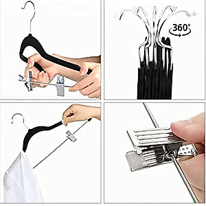 10 Pack Velvet Skirt Hangers with Clips, Velvet Pants Hangers for Suits, Trouser , Skirts, Coat, Dresses, 360 Degree Swivel Hook (Black)