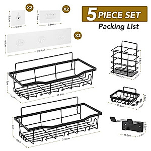 Sunview 6pack Shower Caddy,Black Bathroom Organzier,Self Adhesive Shower Shelves,Stainless Steel Shower Organizer for Inside Shower,Bathroom Wall Organizer with Hooks,Towel