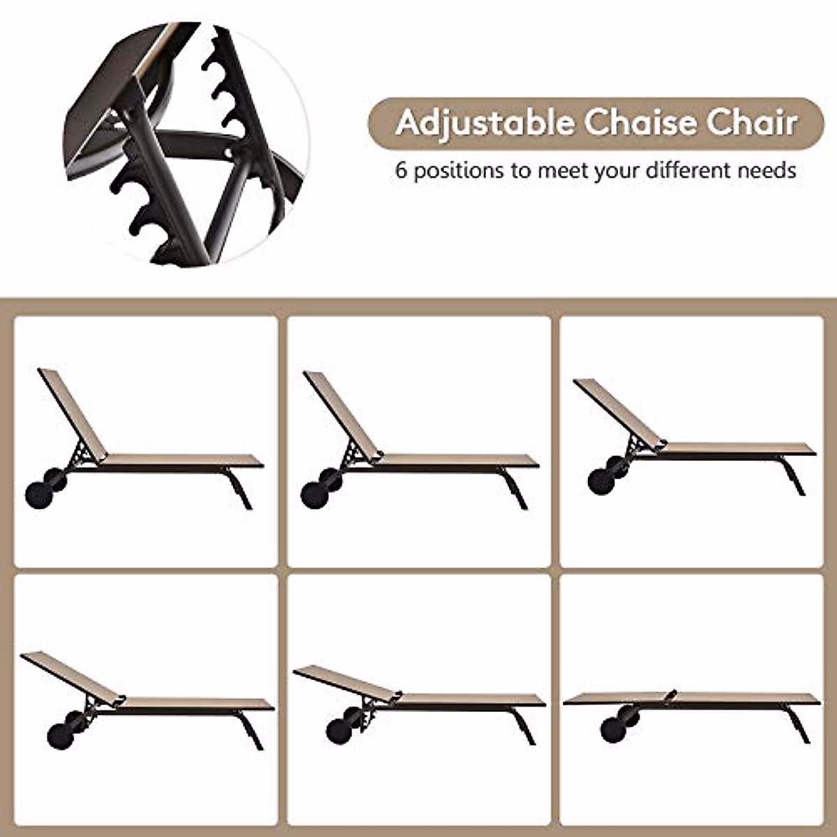 Giantex Lounge Chairs for Outside Patio Chaise Lounges Aluminum Recliner W/Adjustable 6 Backrest Positions and Wheels for Patio Beach Poolside Outdoor Sunbathing Chair(1, Brown)