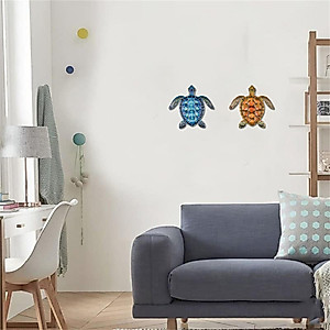 Metal Sea Turtle Wall Decor, Sea Turtle Wall Art Decoration, Metal Wall Art, Aquarium Ocean Wall Decor for Home Bedroom Living Room Office (Blue)