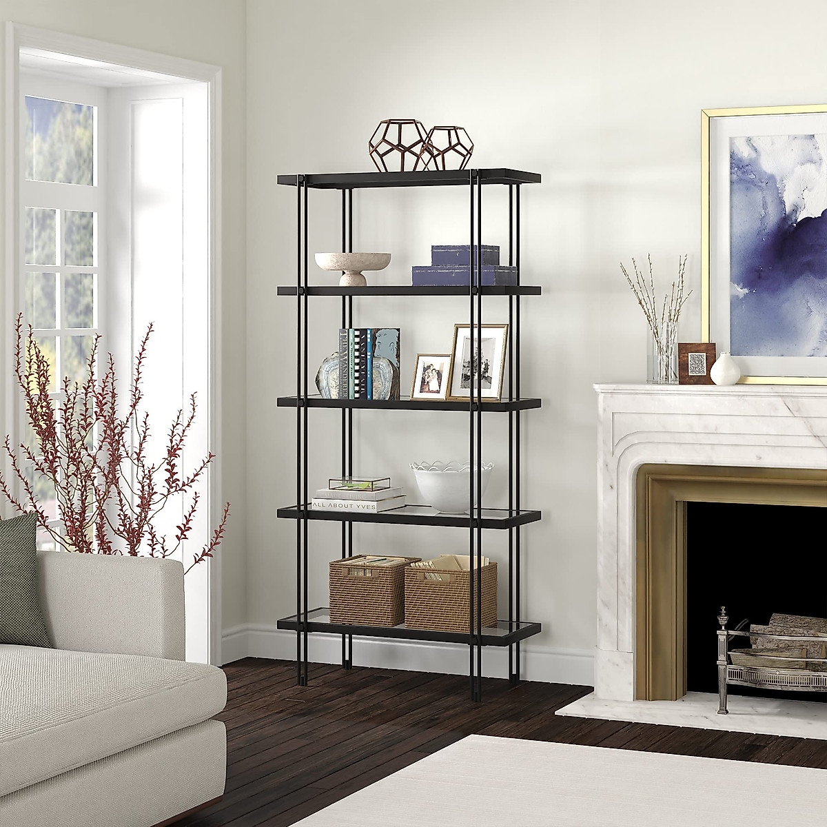 Henn&Hart 68" Tall Rectangular Bookcase in Blackened Bronze, for Home Office, Living Room