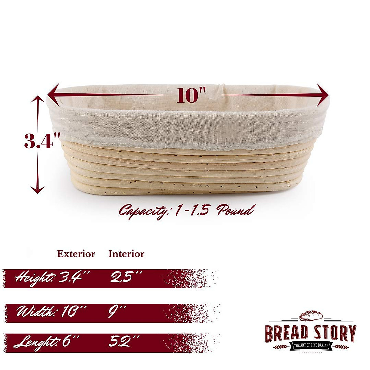 (10x6 inch) Oval Proofing Basket Set by Bread Story Oval Brotform Handmade Unbleached Natural Cane Bread Baking Kit with Cloth Liner Bread Baking e-book Course Discount Coupon