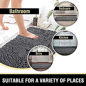 Bathroom Rugs Bath Mats for Bathroom Non Slip Luxury Chenille Bathroom Runner Rug 47x17 Extra Soft and Absorbent Shaggy Rugs Washable Dry Fast Plush Area Carpet Mats for Bath Room, Tub - Grey