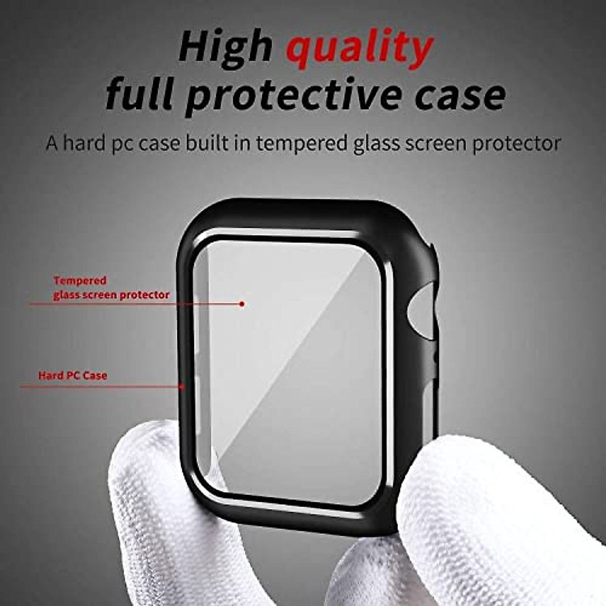 Smiling Case Compatible with Apple Watch SE 2023/Series 6/SE/Series 5/Series 4 40mm with Built in Tempered Glass Screen Protector,Overall Protective Hard PC Case Ultra-Thin Cover-Black