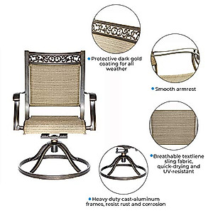 Dali Swivel Rocker Chair, Cast Aluminum All-Weather Comfort Club Arm Patio Dining Chair 2 Pc