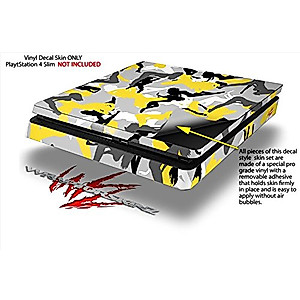 Vinyl Decal Skin Wrap compatible with Sony PlayStation 4 Slim Console Sexy Girl Silhouette Camo Yellow (PS4 NOT INCLUDED)