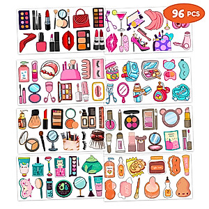 96 PCS Spa Makeup Temporary Tattoo Stickers Theme Birthday Party Decorations Supplies Favors Decor Cute Beauty Cosmetic Nail Tattoos Sticker Gifts for Kids Girls Women School Prizes Carnival Christmas