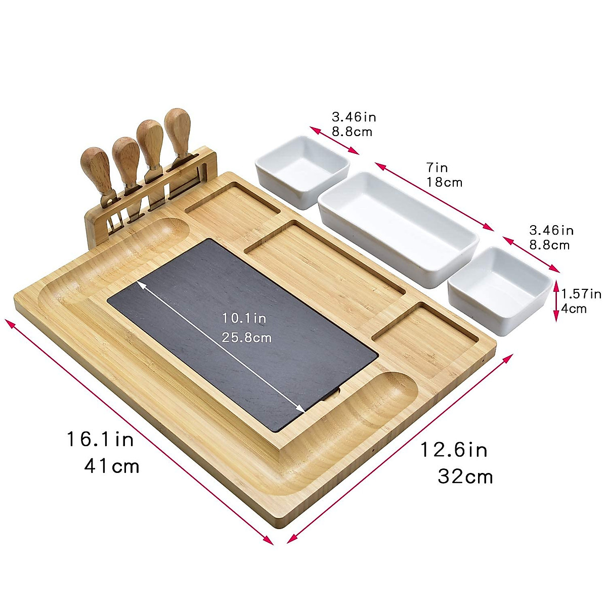 Bamboo cheese board and cheese knife set: large specialty dish board set and cheese platter - unique family warm keeping gift, new home, wedding anniversary and wedding gift, bride shower gift