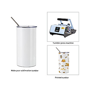 PYD Life Sublimation Blanks Tumbler Straight Fatty 20 OZ White Stainless Steel Tumbler Cups with Lid and Metal Straw for Cricut Mug Press Machine Sublimation Print 4 Pack
