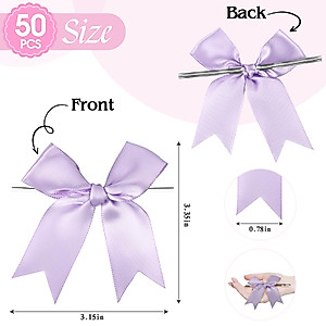 Twist Tie Bows, Satin Ribbon Bows - 3 Inches, 50-Pack for Treat Bags Gift Wrapping Basket Crafts Wedding Baby Shower Brithday Christmas Party Decorations (Pink)