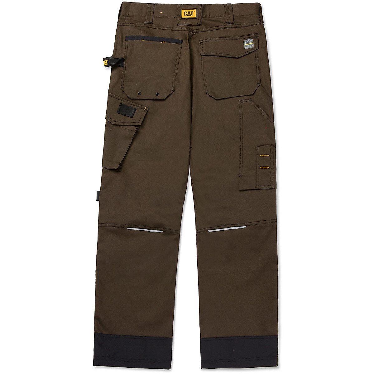 Caterpillar Men's H2O Defender Water Resistant Work Pants with Reinforced Knees, Bellowed Cargo Pocket and Tool Bags, Dark Earth/Black, 34/30