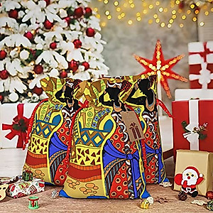 Drawstrings Christmas Gift Bags Africa-Black-Woman-African Presents Wrapping Bags Xmas Gift Wrapping Sacks Pouches Medium