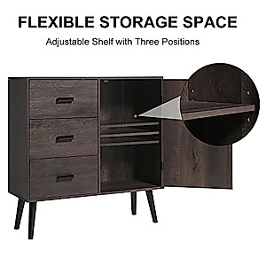 Iwell Storage Cabinet with 3 Drawers and Adjustable Shelf, Floor Storage Cabinet, Mid Century Cabinet for Living Room, Entryway, Office, Espresso