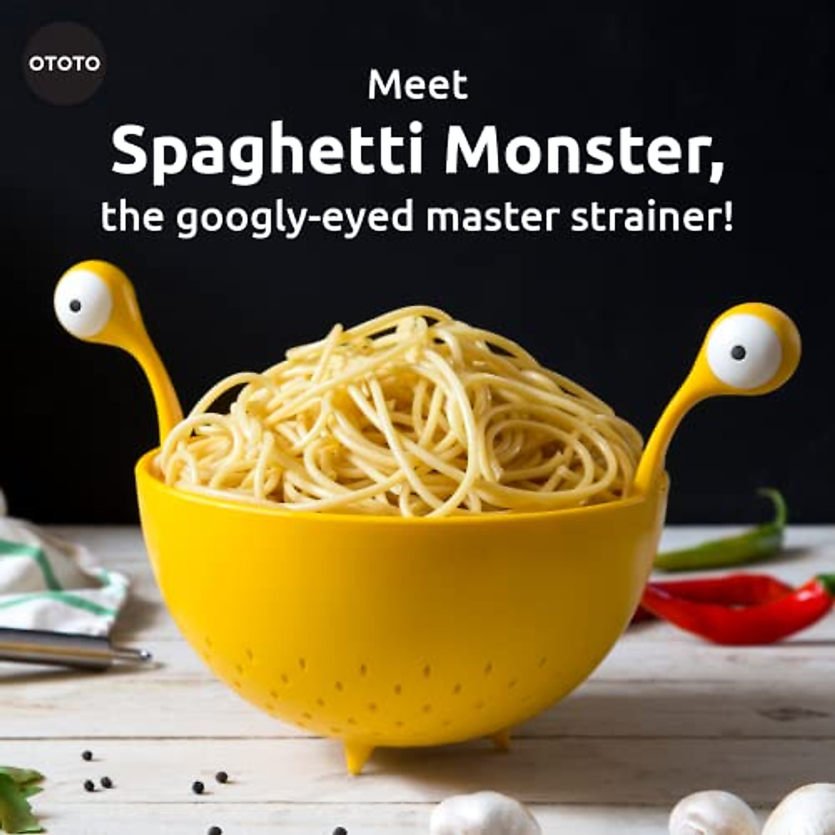OTOTO Spaghetti Monster - Kitchen Strainer for Draining Pasta, Vegetable, Fruit - Colander Dimensions 12.2x 8.27x 7.48 in - BPA free Food Strainers for the Kitchen - Strainer and Colander