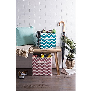 DII Non Woven Polyester Storage Bin, Chevron, Rose, Small Set of 2