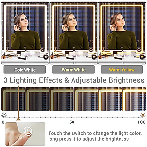 BTHFST Vanity Desk with Full Length Mirror and Lights, Makeup Vanity with Lights and Charging Station, Large Makeup Table with Drawers Shelves Cabinet, Vanity Table with Ambient Light, White and Gold