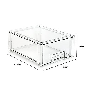 Isaac Jacobs Large Stackable Organizer Drawer (13.5” x 9.9” x 5.4”), Clear Plastic Storage Box, Pull-Out Bin, Home, Office, Closet & Shoe Organization, BPA-Free, Food/Fridge/Freezer Safe (Large)