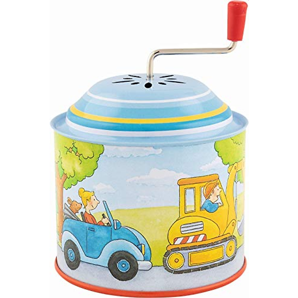 Music player, vehicle model, Melodie: Bruder Jakob: H = 10.5 cm, Ø 8 cm, Blech, per piece.