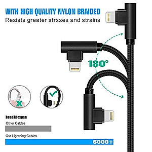 iPhone Lightning Cable 6FT,[MFi Certified] Right Angle Fast Charging Cable 90 Degree Extra 6FT/3Pack Nylon Braided iPhone Charger Cable for iPhone 12/11/Xs Max/XS/XR/X, 8 7 6 6S 6 Plus, iPad, iPod