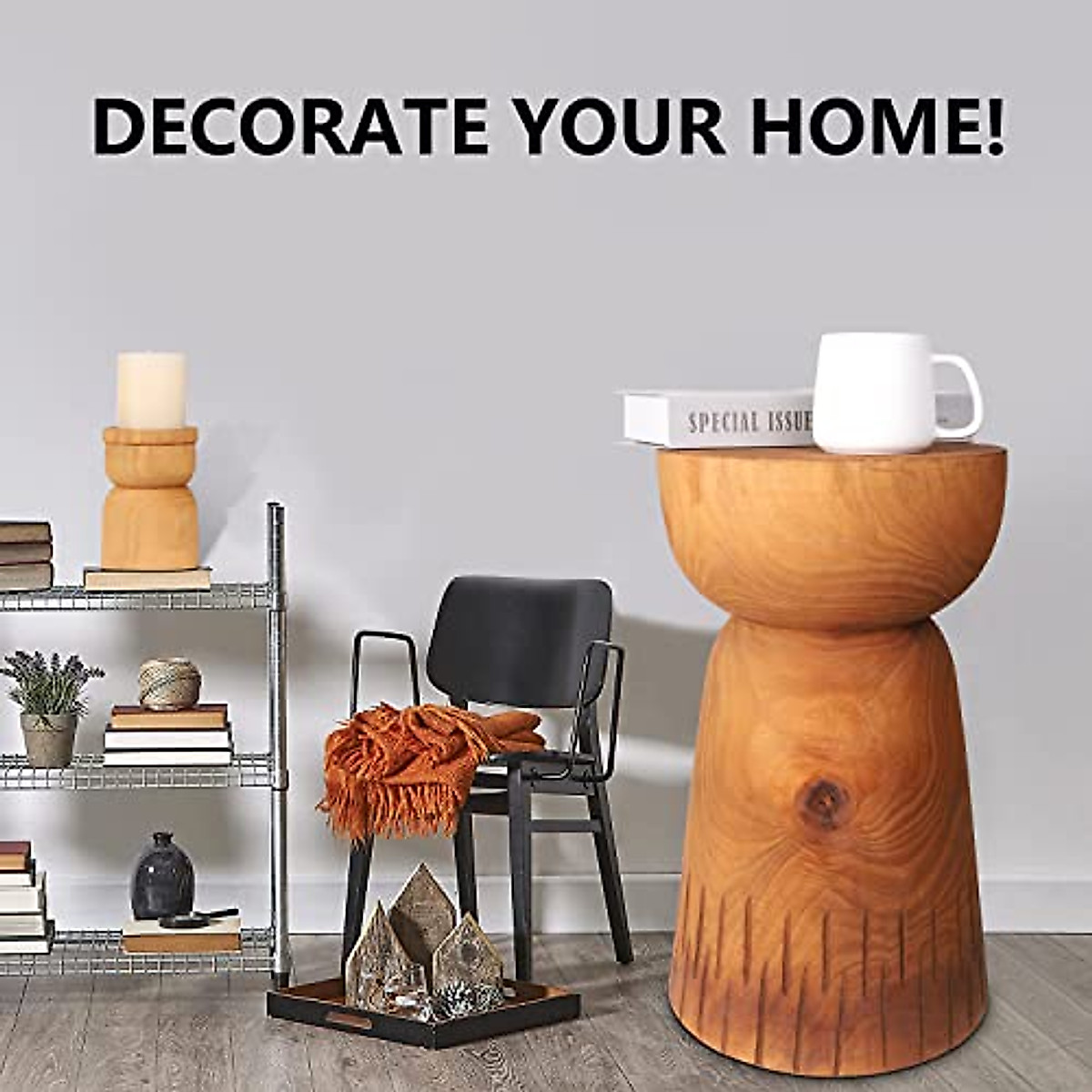 Athaliah Wood Side Table Stump End Table,19”H Rustic Wood Stump Side Table Stool,Wooden Round Side Table Stool Wooden Tree Stump End Table for Garden Patio Lawn Home Decor