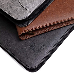 Forevermore Portfolios Padfolio Binder - Professional Faux Leather Travel Organizer Pouch for Tablet, Documents, Presentation Folders, Zipper Closure, Removable 3-Ring Notepad - Black