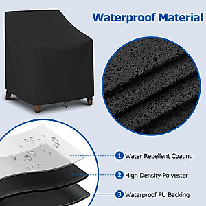 SunPatio Outdoor Chair Covers Waterproof, 2 Pack Patio Chair Covers with Windproof Straps, Outdoor Patio Furniture Covers All Weather Protection, 29" x 30" x 36", Black