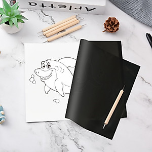 200 Sheets Carbon Paper Graphite Paper Black Carbon Transfer (8.5 x 11.5 inch) Tracing Papers with 5 PCS Embossing Styluses Dotting Tools for Wood Paper Canvas Craft