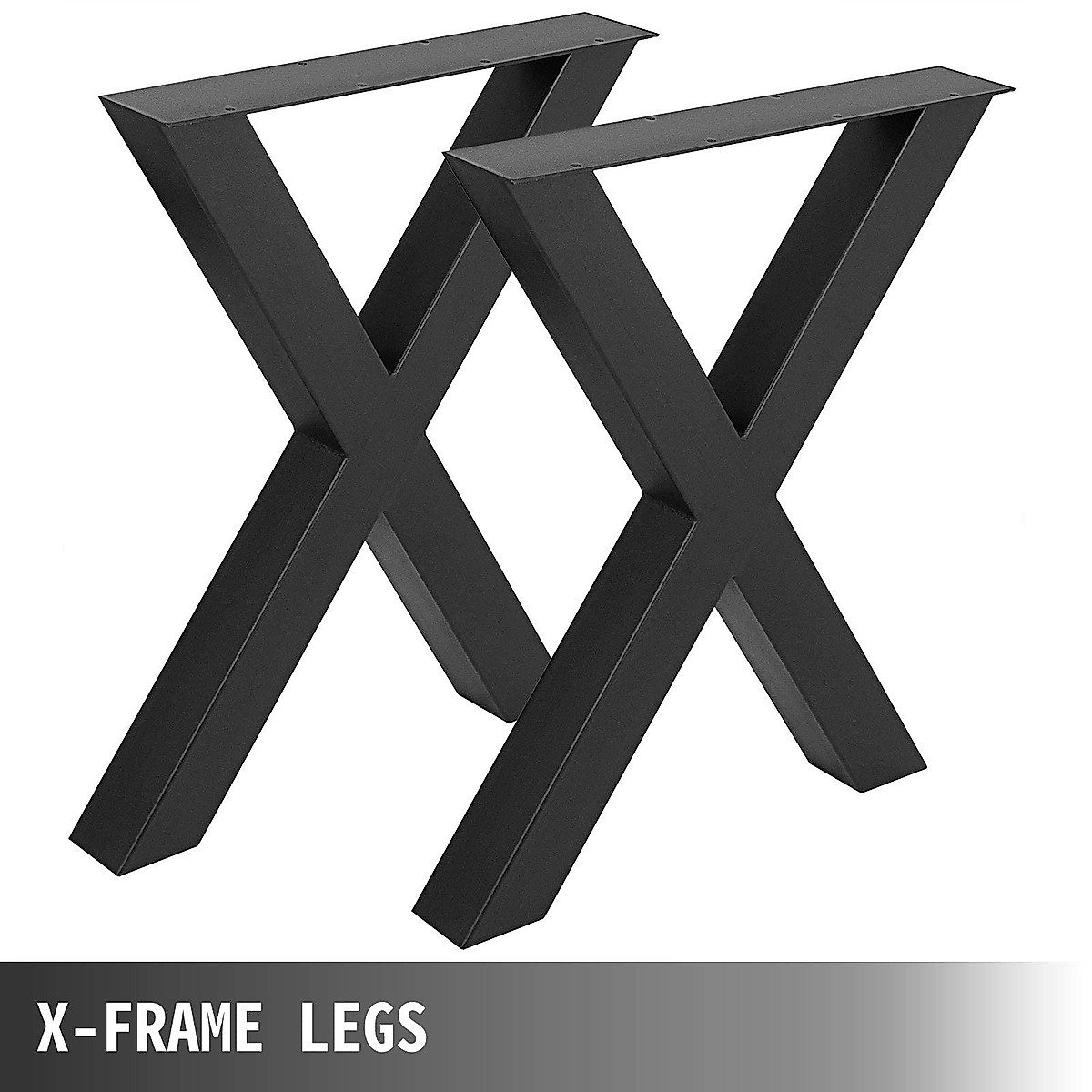 VEVOR Set of 2 Steel Table Legs, 28''Height 24''Wide Dining Table Legs, Heavy Duty 3.1" Square Box Section X Frame Table Legs, 28x24x3.1 Inch Black Color Industrial Country Style Metal Dining Legs