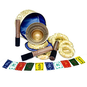 Tibetan Singing Bowl Set of 7 Himalayan Bowl Vajra Engraved Chakra bowl Authentic 7 metals Handmade in Nepal for Yoga, Chakra healing, Deep Relaxation Mindfulness