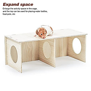 Hamster Hut, 2 Chamber Hamster Hideouts Wood Smooth Surface Chinchilla Habitat No Nails Guinea Pig Maze Exploring Gerbils Toys with Slide House for Dwarf Hamster Syrian (Large)