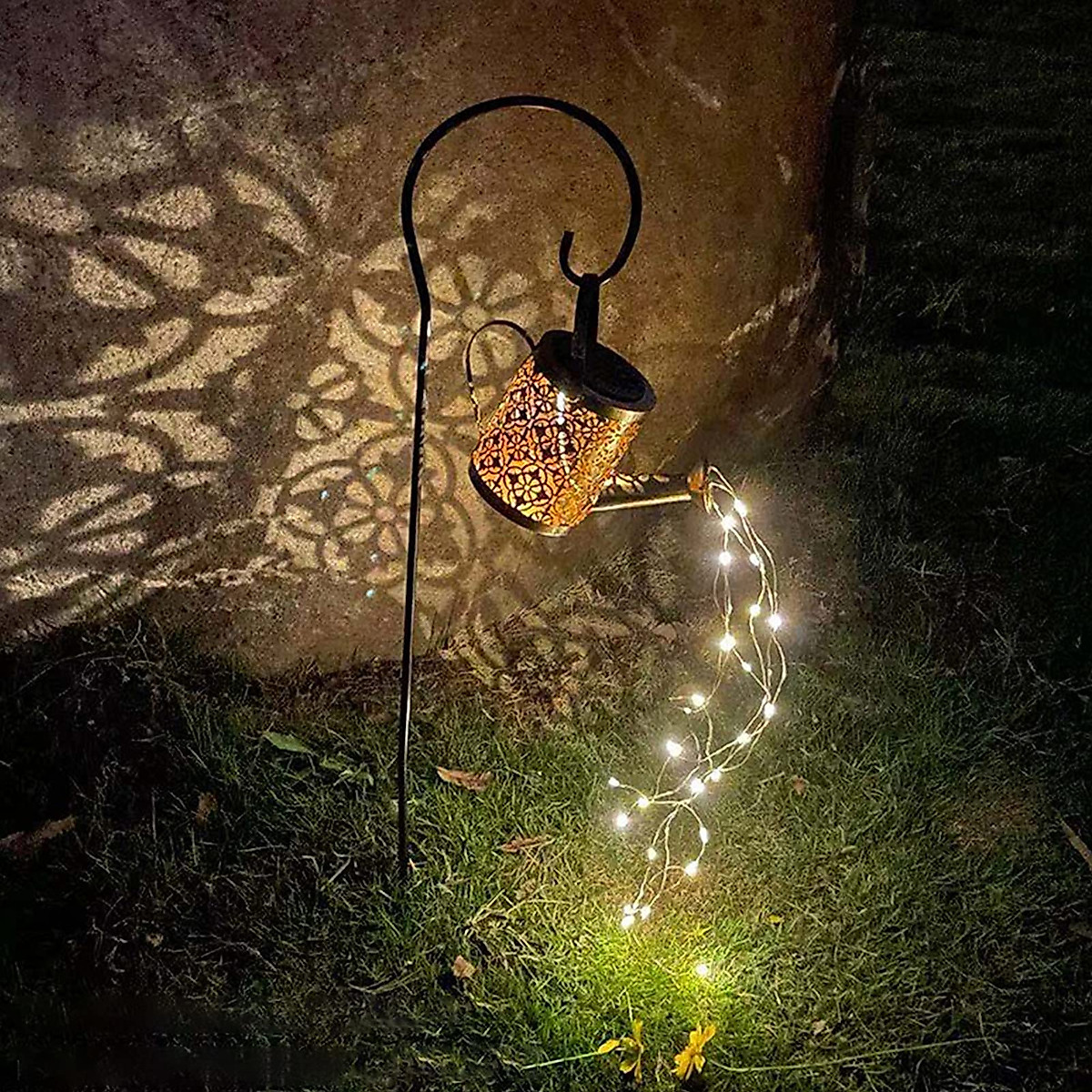 carduran Solar Garden Decor Led Art Lamp Watering Can Lights Garden Lawn Lamp Waterproof Durable LED Stars Shower Garden Art Light Decoration for Home A