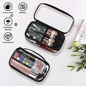 OCHEAL Clear Makeup Bags Small Cosmetic Bag Portable Cute Transparent Travel Makeup Bag with zipper for Women and Girls Cosmetics Toiletries storage Organizer Pouch-Black