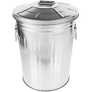PRETYZOOM Stainless Steel Trash Cans with Lids: Round Outdoor Garbage Can Farmhouse Retro Metal Waste Bin Dog Poop Trash Can for Garden Yard Bedroom Bathroom