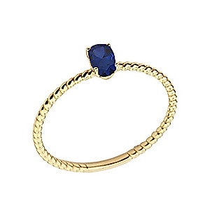 Dainty 10k Yellow Gold Stackable Oval-Shaped Sapphire Rope Engagement/Promise Ring