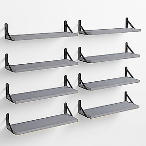 Fixwal Floating Shelves, Corner Shelf, Width 4.7in Rustic Wood Wall Shelves Set of 8, Wall Storage Shelves for Bedroom, Living Room, Kitchen, Bathroom, Office and Plants (Gray)