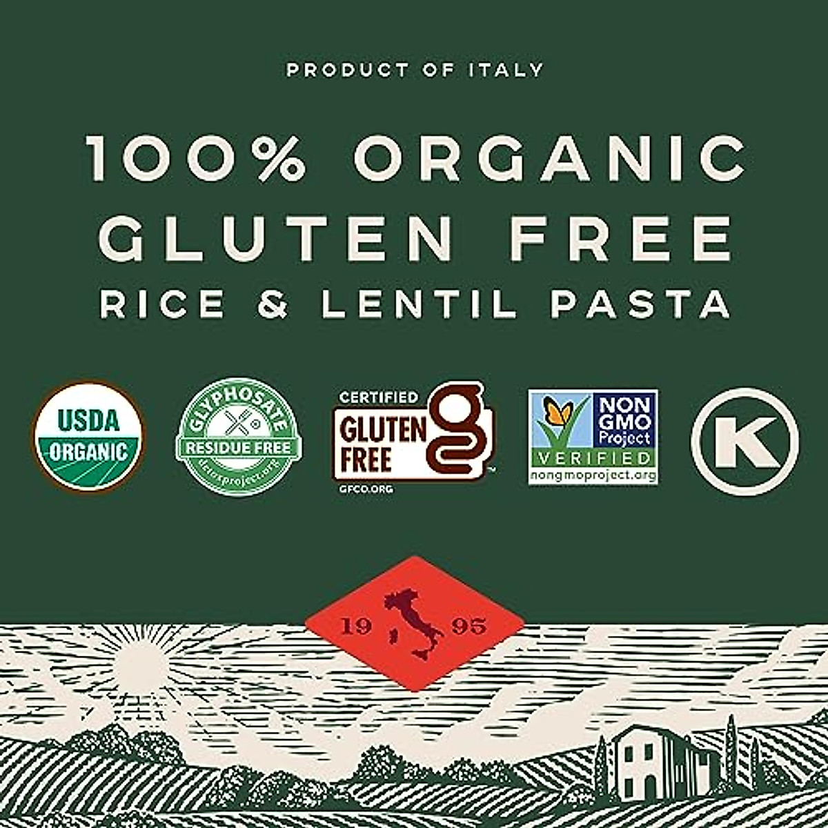 Bionaturae Penne Rigate Pasta Noodles - Gluten Free Pasta Organic, Rice & Lentil Pasta, Kosher Certified, High Protein, Non-GMO, USDA Certified, Gluten Free Pastas, Crafted in Italy - 12 Oz, 6 Pack