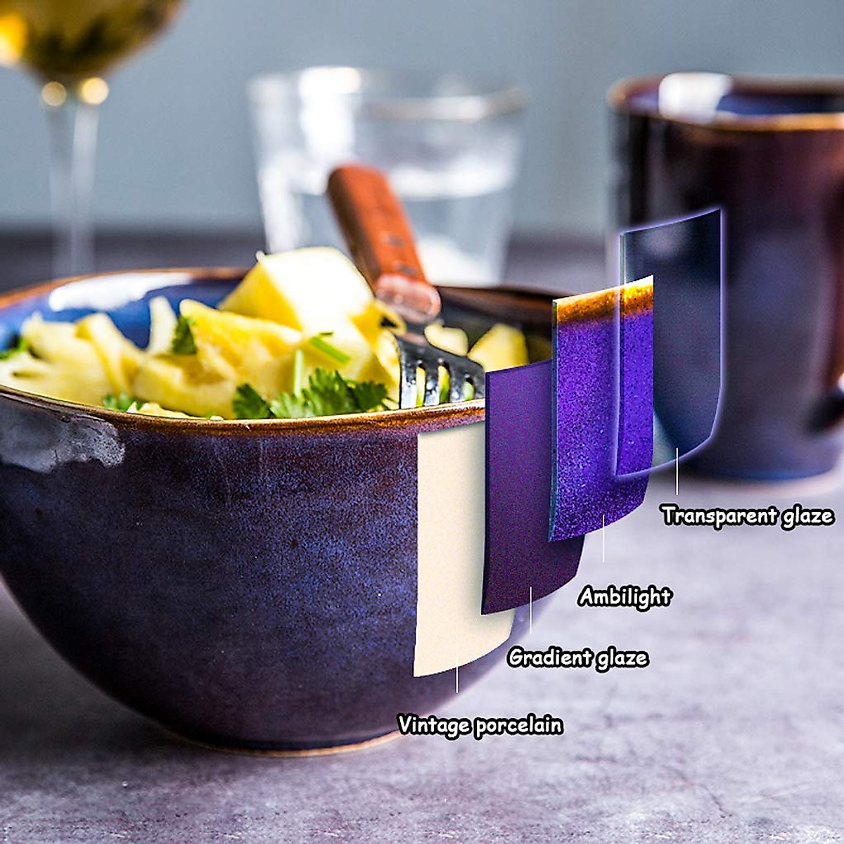 Stylish Dinner Plates,Ceramics Dinner Sets, Plate/Bowl/Mug | 36 Pieces Kiln Glaze Dinnerware - Blue Purple Porcelain Combination Set for Restaurant Family Party Halloween