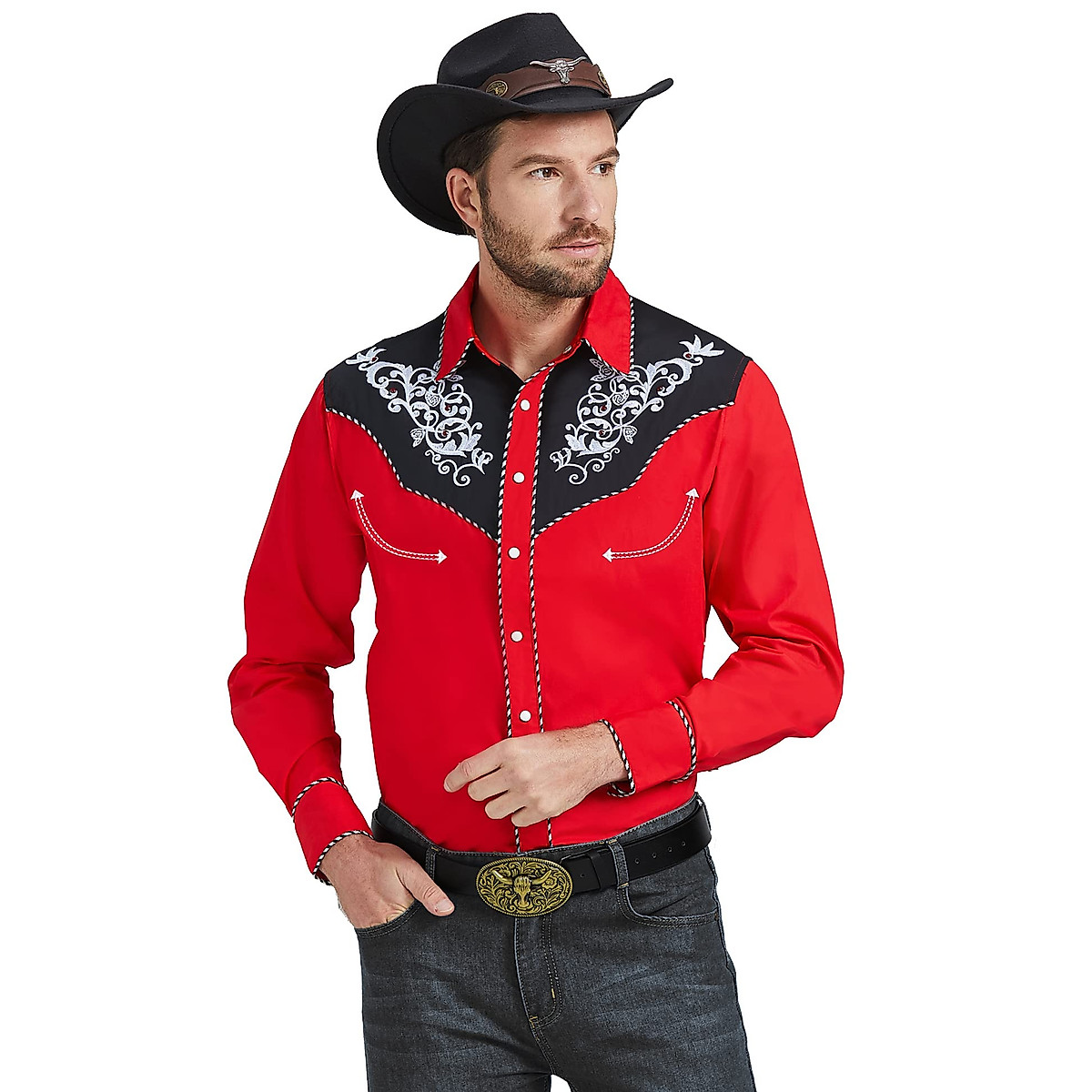 JoZorro Men Western Shirts Rhinestone Cowboy Shirt Camisas Vaqueras Para Hombres Elegantes Para Fiesta 50s Rockabilly Shirt