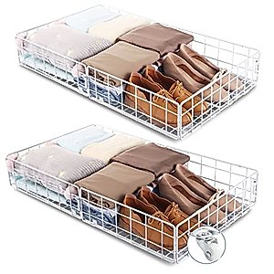 Queen Size Under Bed Storage Cart with Wheels, 30.5*17.7*6.5in Large Capacity Under-bed Shoe Storage Organizer, Rolling Under Bed Drawers for Clothes, Shoes, Bedding, Blankets, White(2 Pack)