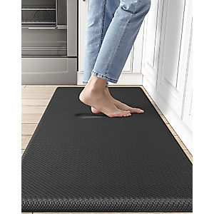 DEXI Anti Fatigue Kitchen Mat, 3/4 Inch Thick, Stain Resistant, Padded Cushioned Floor Comfort Mat for Home, Garage and Office Standing Desk, 70"x20", Black
