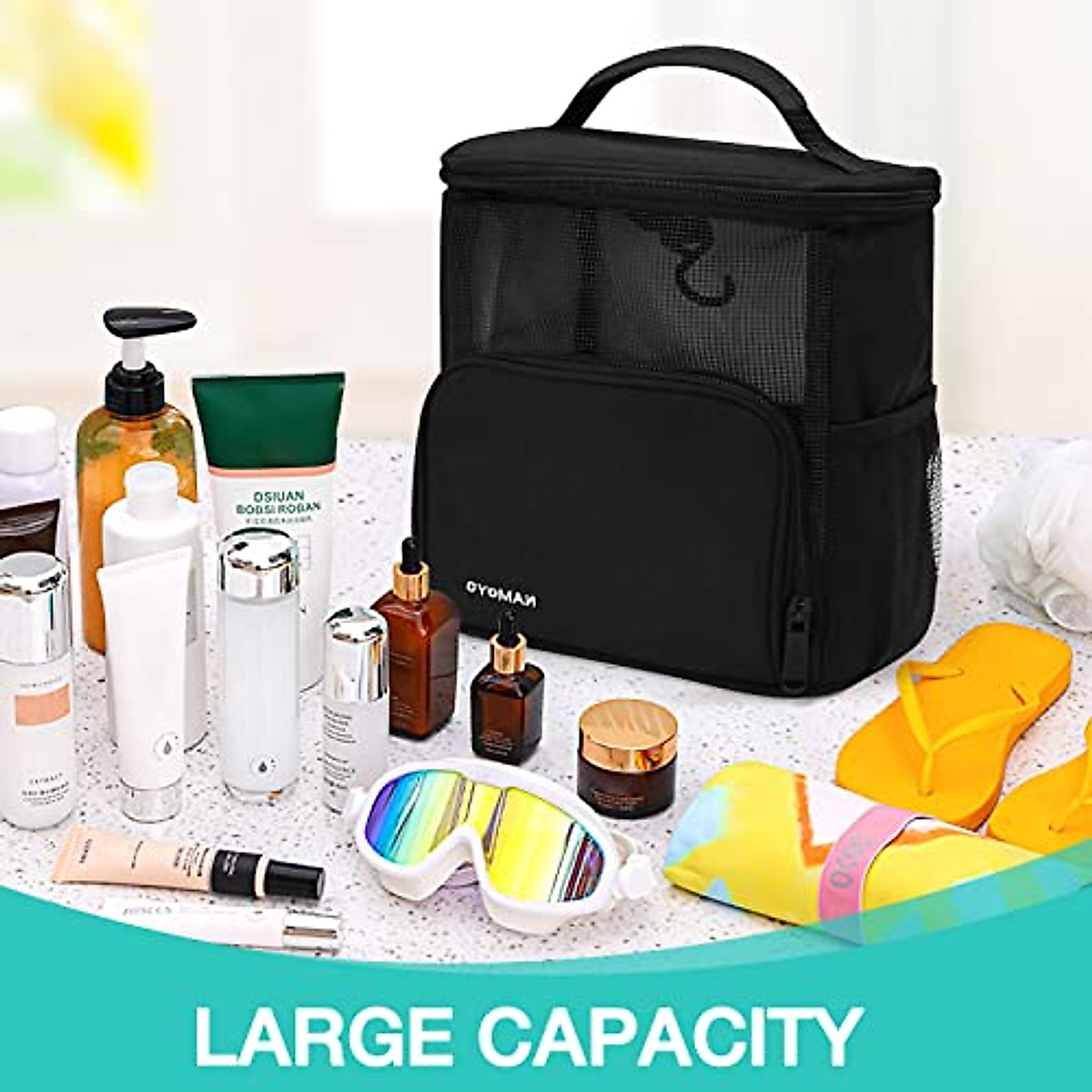 hatisan Portable Shower Caddy Dorm Room Essentials, Shower Caddy College Hanging Mesh Shower Caddy Bathroom Caddy, Shower Bag for College Shower Caddy Tote Traveling Gym Camping (Black)