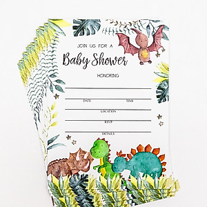 Baby Shower Invitations for Boy, 50 Invitations and Envelopes, Safari Jungle Fill-in Invites for Baby Showers, Dinosaur Baby Shower Decorations for Boys, Gender Reveal Parties (Large Size 5x7)