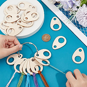 BENECREAT 100pcs Teardrop Wood Thread Drops, 1.9x1.3inch Wood Cross Stitch Thread Organization with Floss Ring for Craft DIY Sewing Storage, 2mm Thick