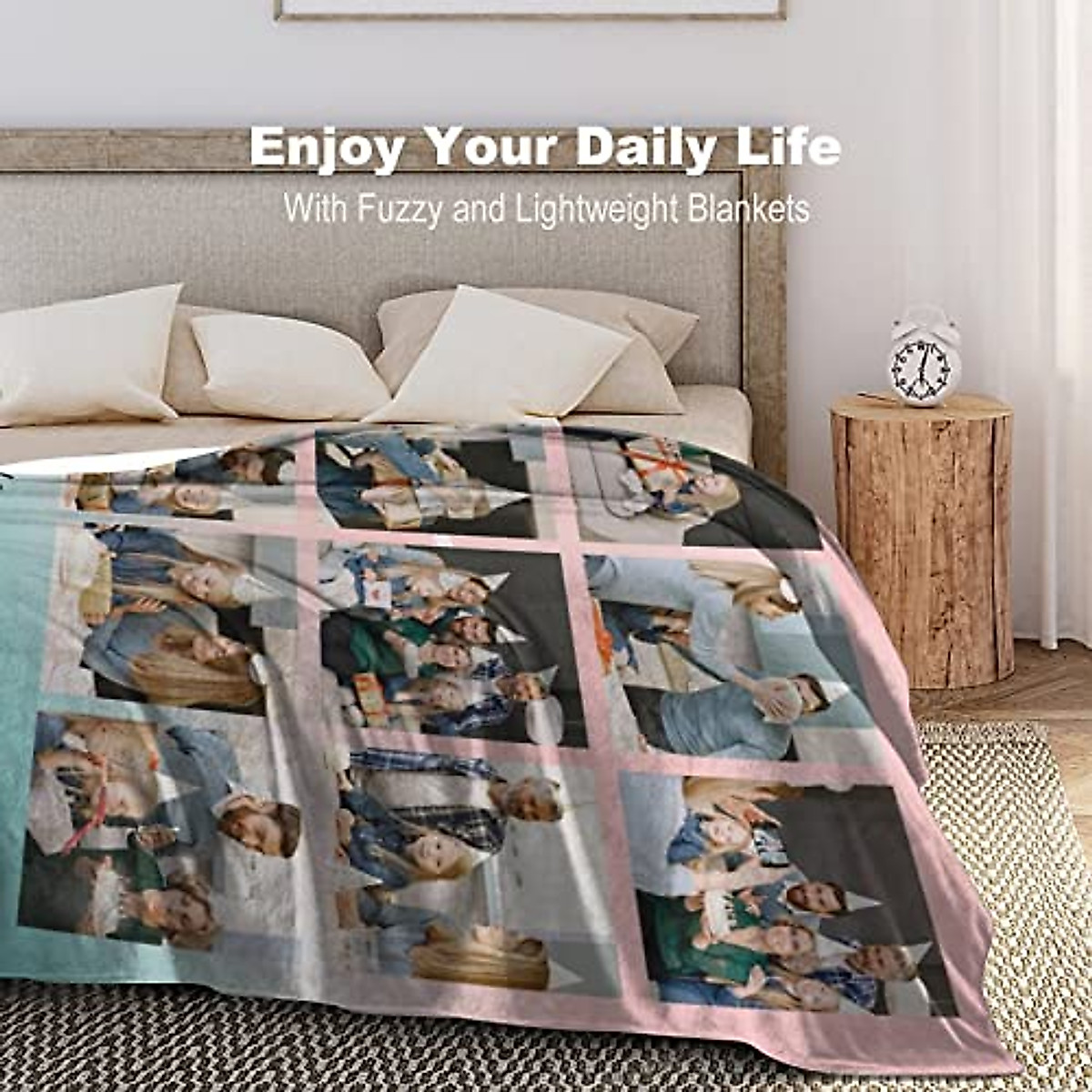 D-Story Custom Blanket with Photos, Personalized Happy Birthday Blankets with Family Pictures Text, Birthday Gifts for Mom, Dad, Adults, Kids, Friends,Aunts Sisters, Made in USA