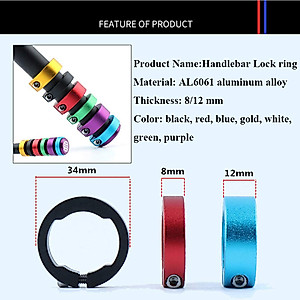 2 Pcs Aluminum Alloy Bike Grips Lock Rings, Colorful Bike Grips Fixing Rings Durable Handlebar End Lock Rings Cycling Accessories(8mm,Gold)