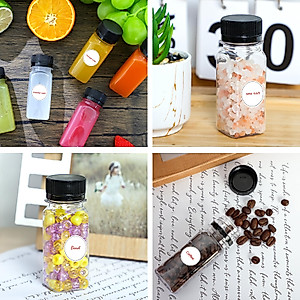 Moretoes 20pcs 2oz Plastic Bottles with Caps, Empty Juice Bottles for Juicing, Reusable Juice Containers with Labels, Funnel and Brush for Potion, Ginger Shots, Oils, and Other Juicing Beverages